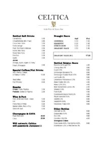 Menu | Celtica Irish Pub Brussels